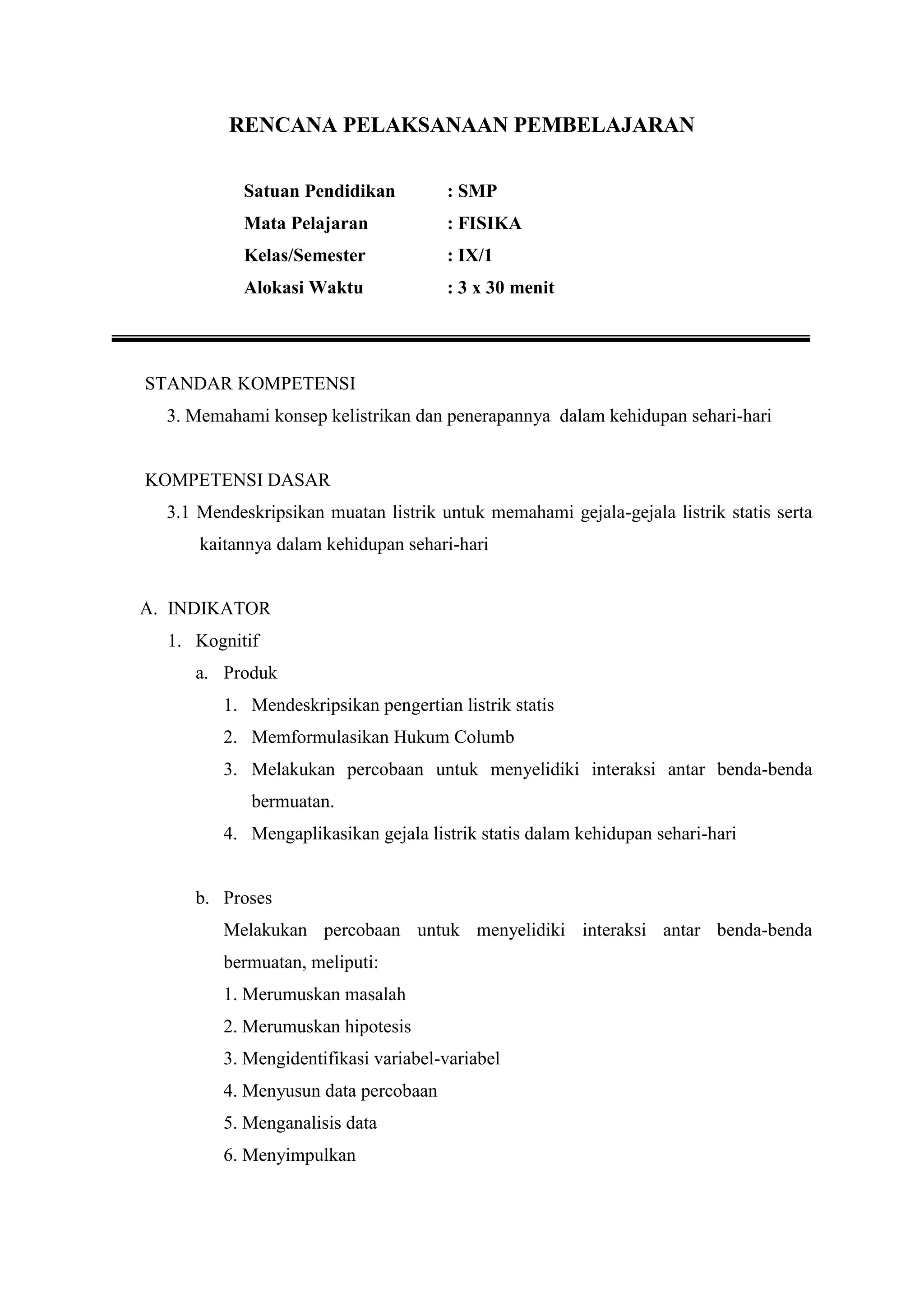 RPP Silabus Assessmen Listrik Statis | DOCX