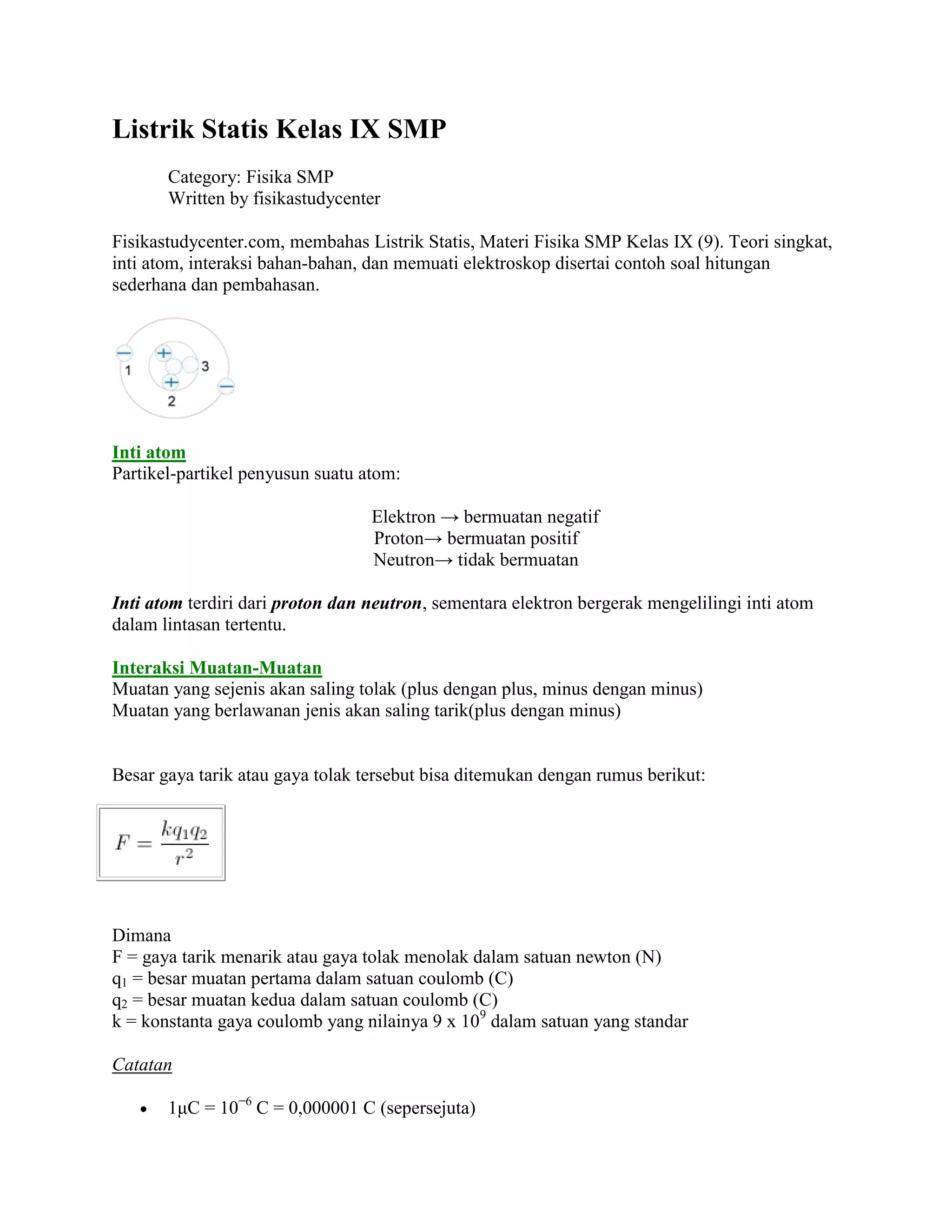 Listrik statis kelas ix smp | DOCX