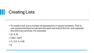 Lists and its functions in python for beginners | PPT