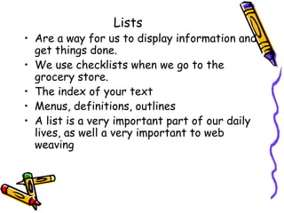 Lists, formatting, and images | PPT