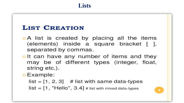 Lists in Python | PPTX