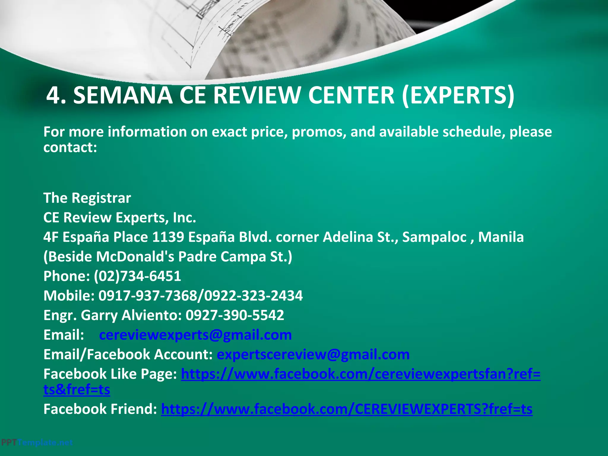 Lists of Civil Engineering Review Centers in the Philippines | PPT