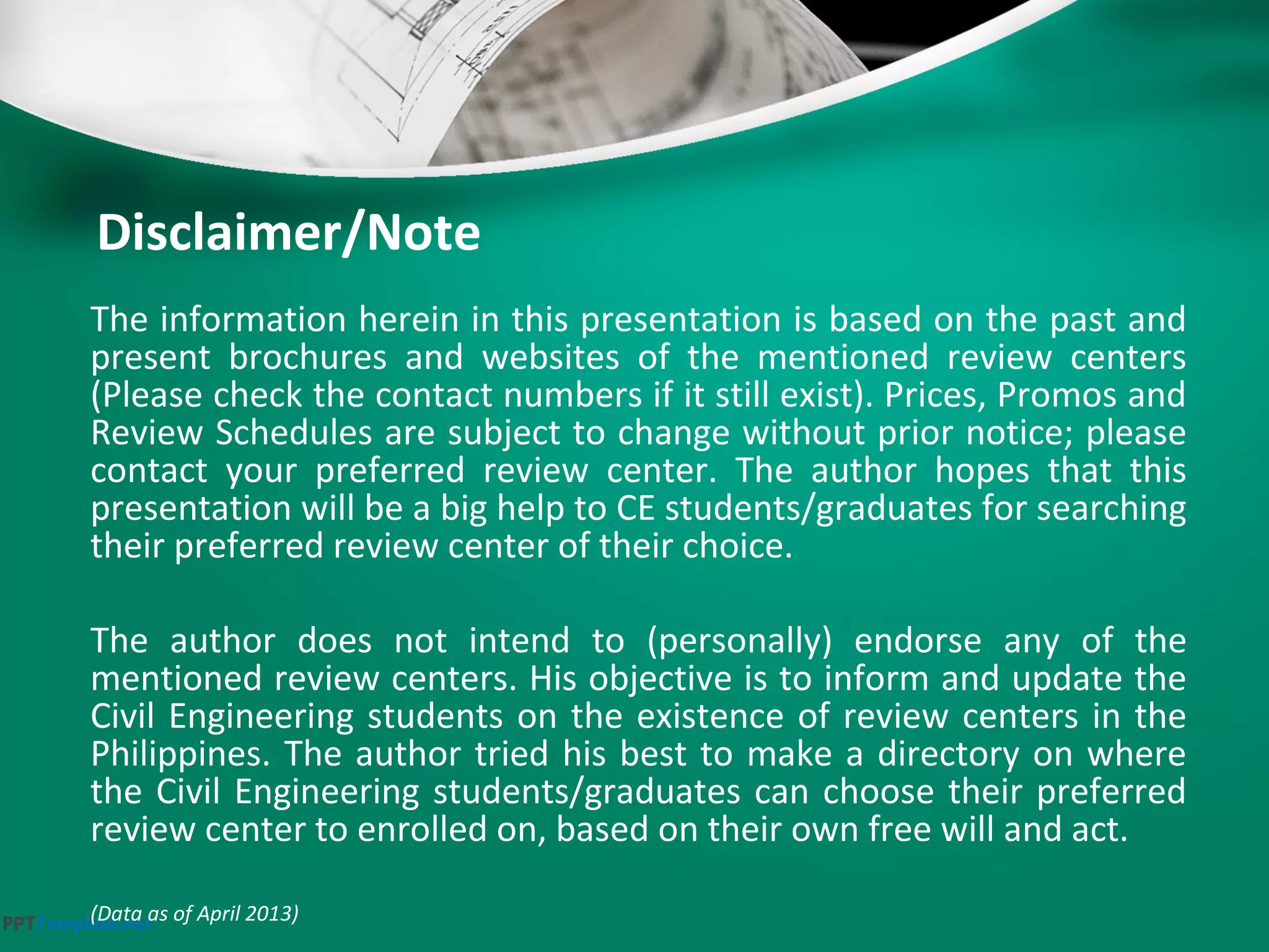 Lists of Civil Engineering Review Centers in the Philippines | PPT