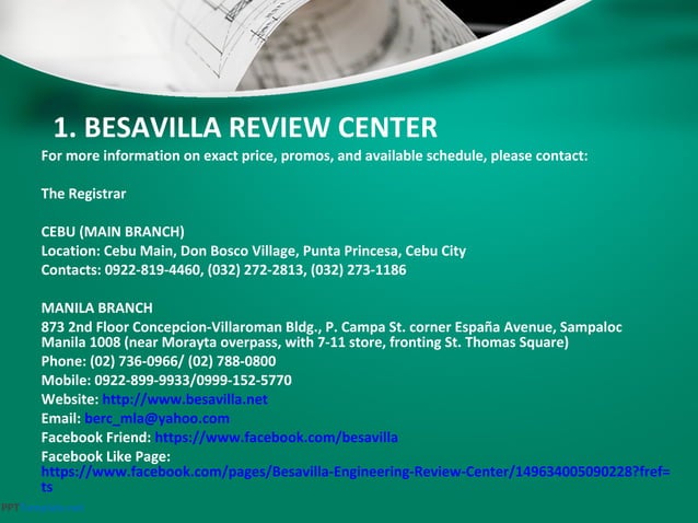 Lists of Civil Engineering Review Centers in the Philippines | PPT ...