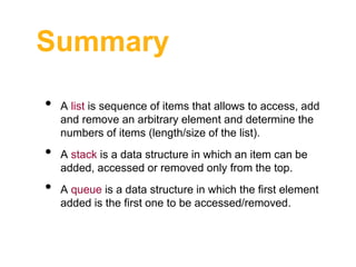 Lists, queues and stacks | PPT | Free Download
