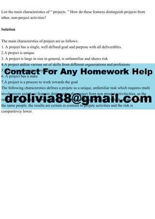 List the main characteristics of “ projects. ” How do these features.pdf