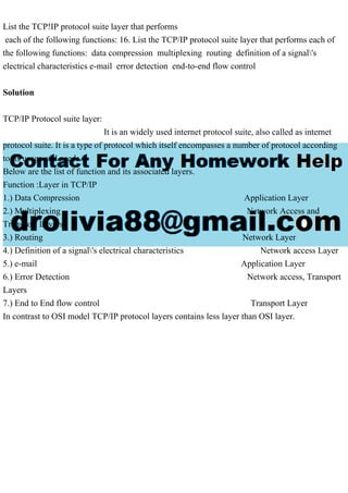 List the TCP!IP protocol suite layer that performs each of the fol.pdf
