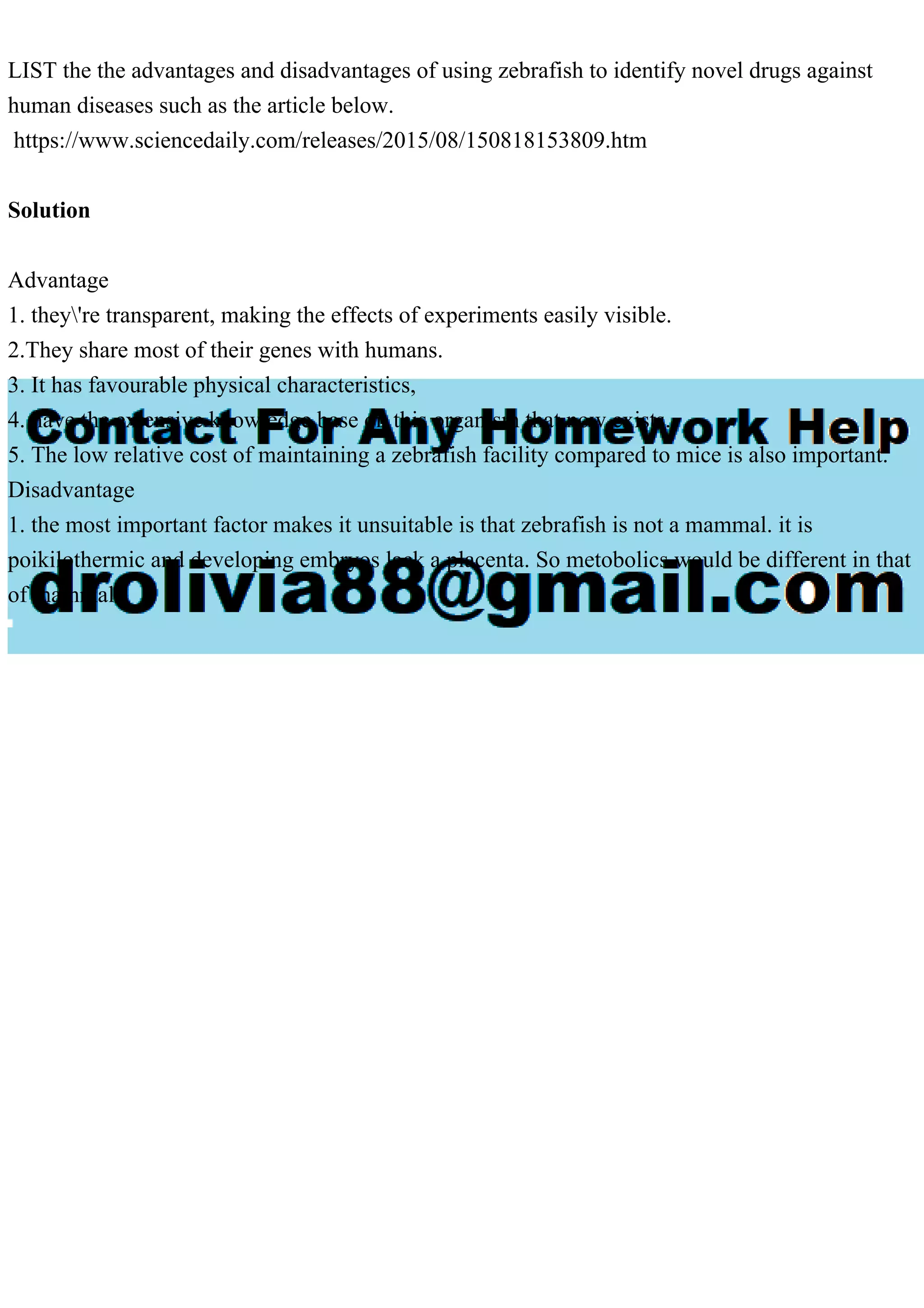 LIST the the advantages and disadvantages of using zebrafish to iden.pdf | Business Accounting ...