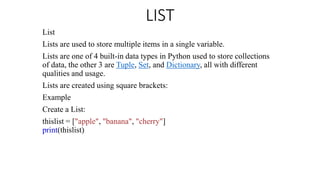 LIST_tuple.pptx | Programming Languages | Computing