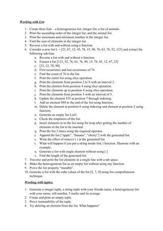 List & Tuple questions with seperate questions | DOCX