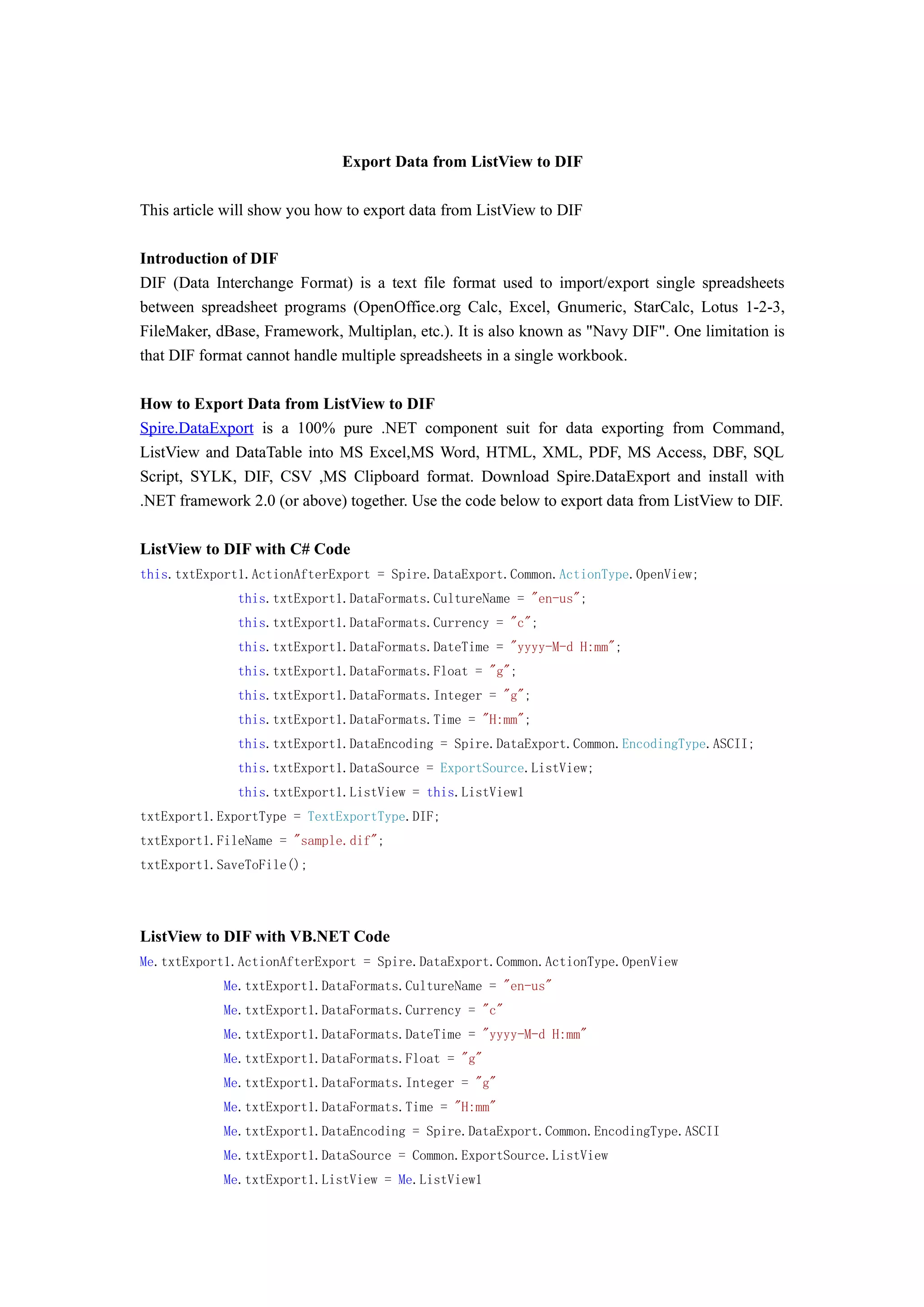 Listview to dif | PDF