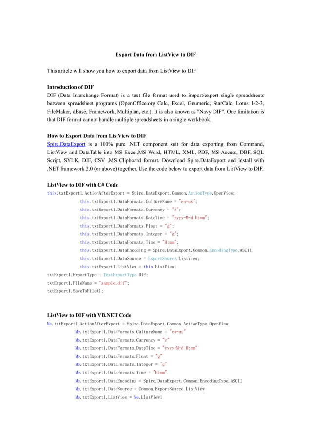 Listview to dif | PDF