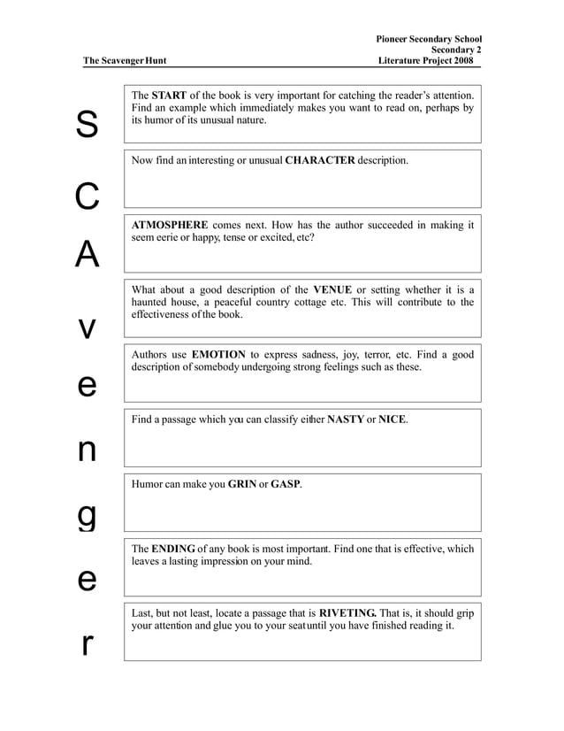 Scavenger Hunt Instruction Sheet | DOC | Wedding | Personal ...
