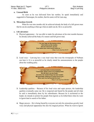 Lit 1 biag ni lam-ang epic analysis | DOCX