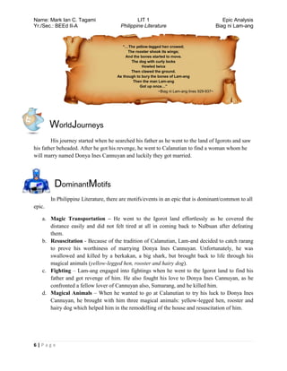 Lit 1 biag ni lam-ang epic analysis | DOCX