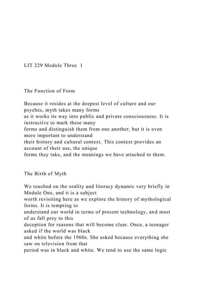 LIT 229 Module Three 1 The Function of Form .docx