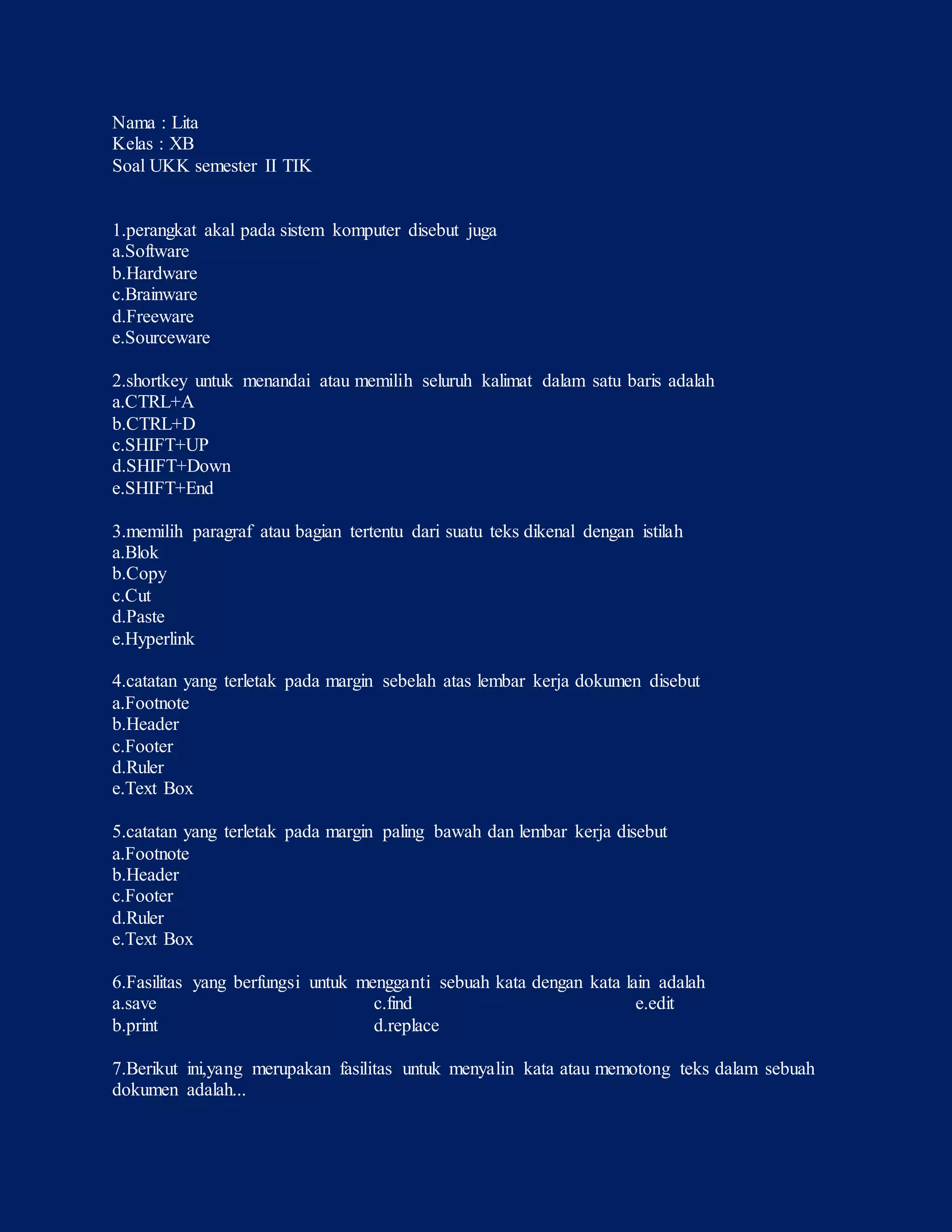 Soal UKK Semester II Kelas X | DOCX