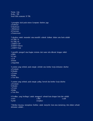 Soal UKK Semester II Kelas X | DOCX