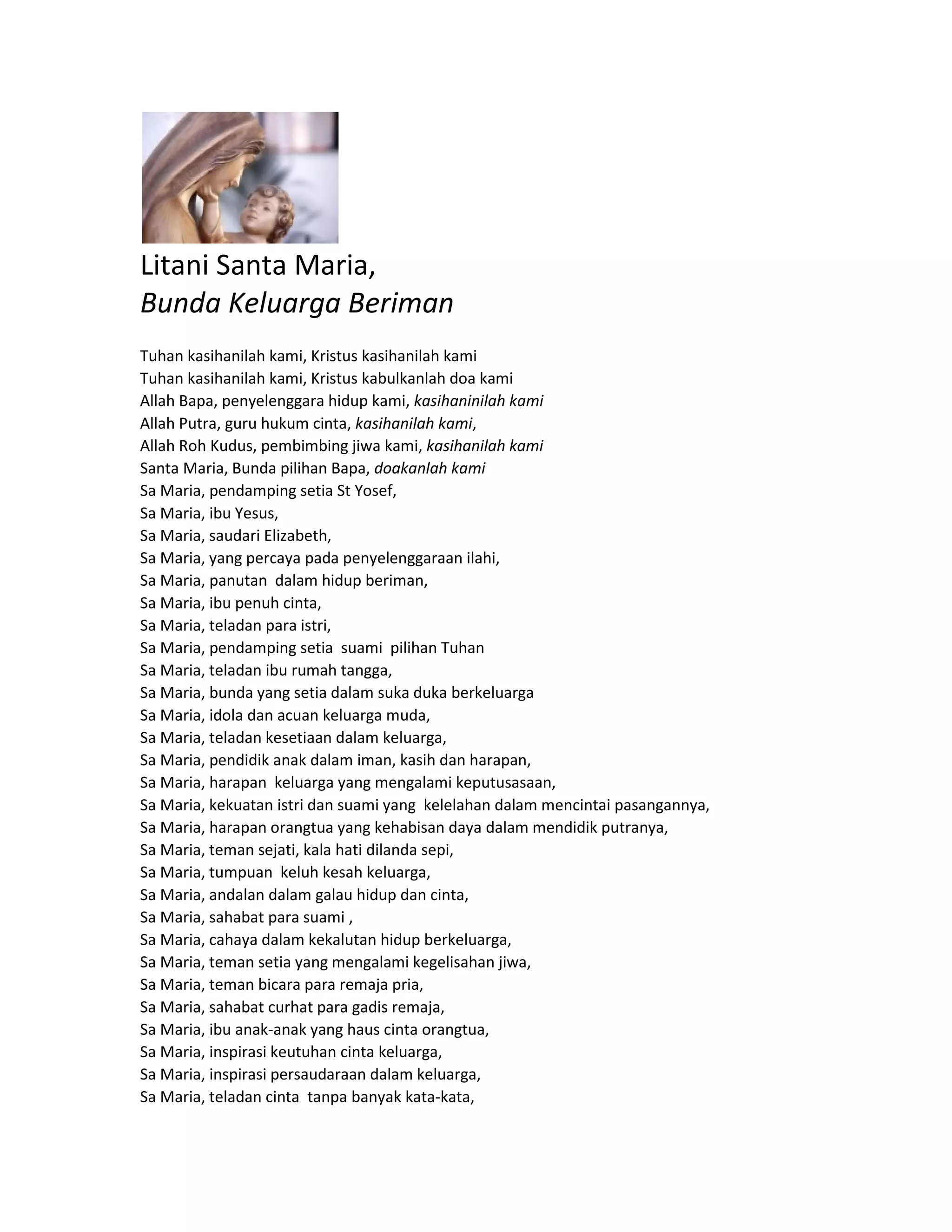 Litani santa maria bunda keluarga beriman | PDF