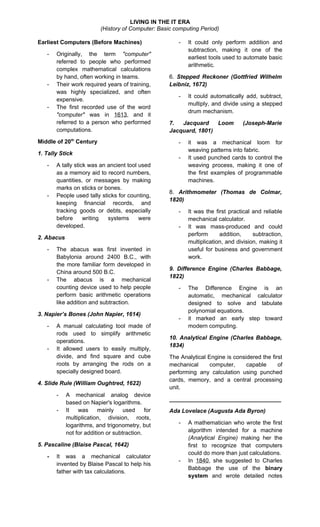 ICT OVERVIEWS AND | HISTORY OF COMPUTERS | DOCX