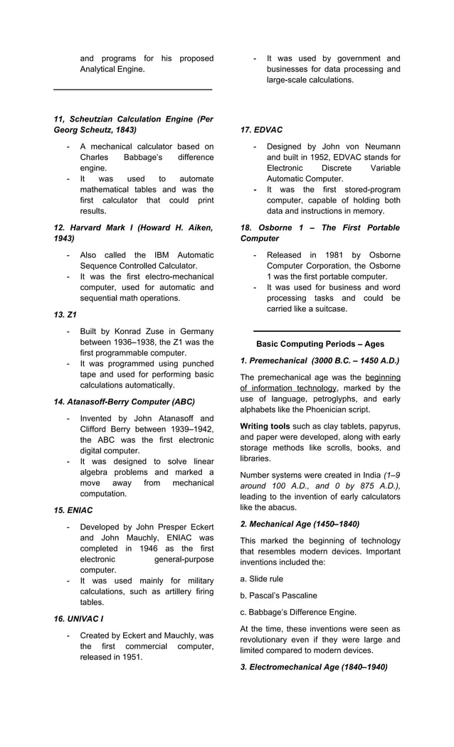 ICT OVERVIEWS AND | HISTORY OF COMPUTERS | DOCX