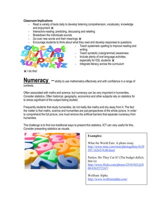 Literacy and numeracy in humanities | PDF