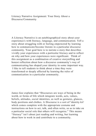 Literacy Narrative Assignment Your Story About a DiscourseCommunit.docx