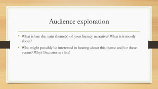 Literacy narrative audience & purpose exploration | PPT