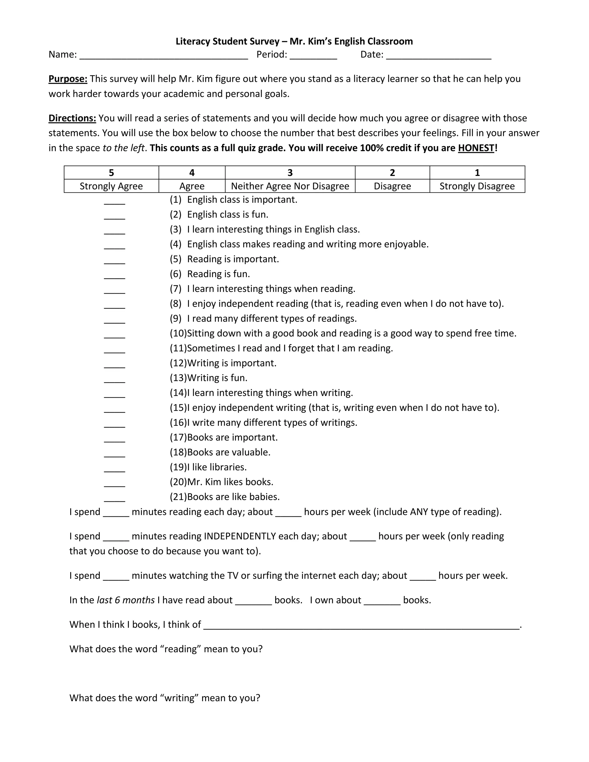 Literacy survey | DOCX