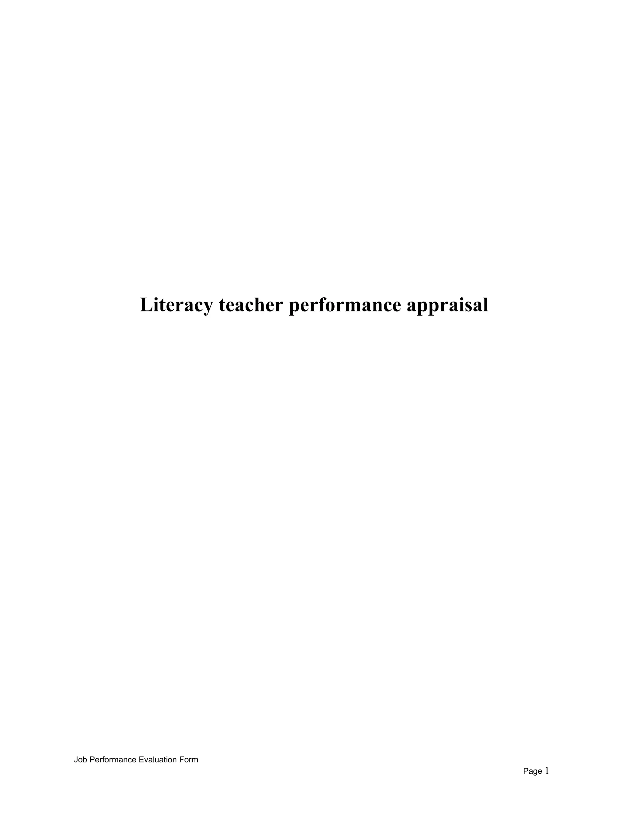 Literacy teacher performance appraisal | PDF