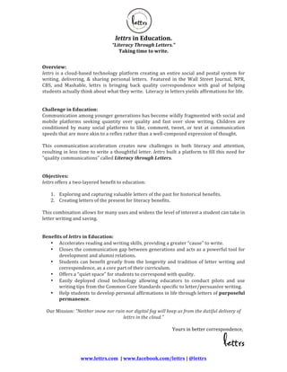 Literacy through letters lettrs one pager 021813 | PDF | Education