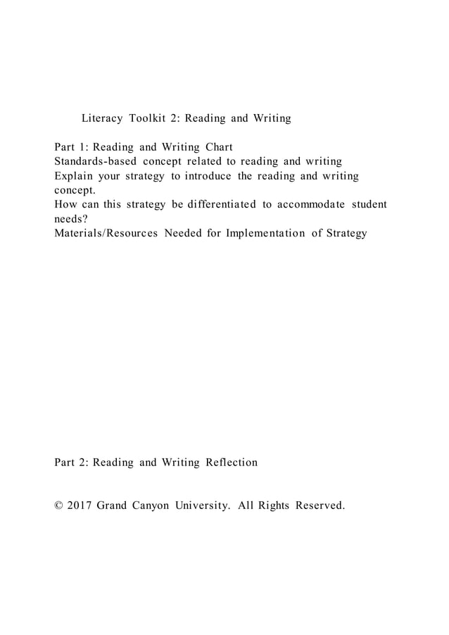 Literacy toolkit 2 reading and writing part 1 reading an | DOCX