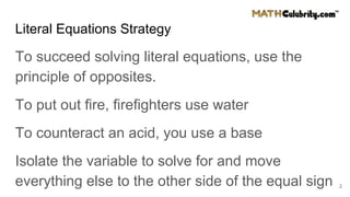 Literal Equations | PDF