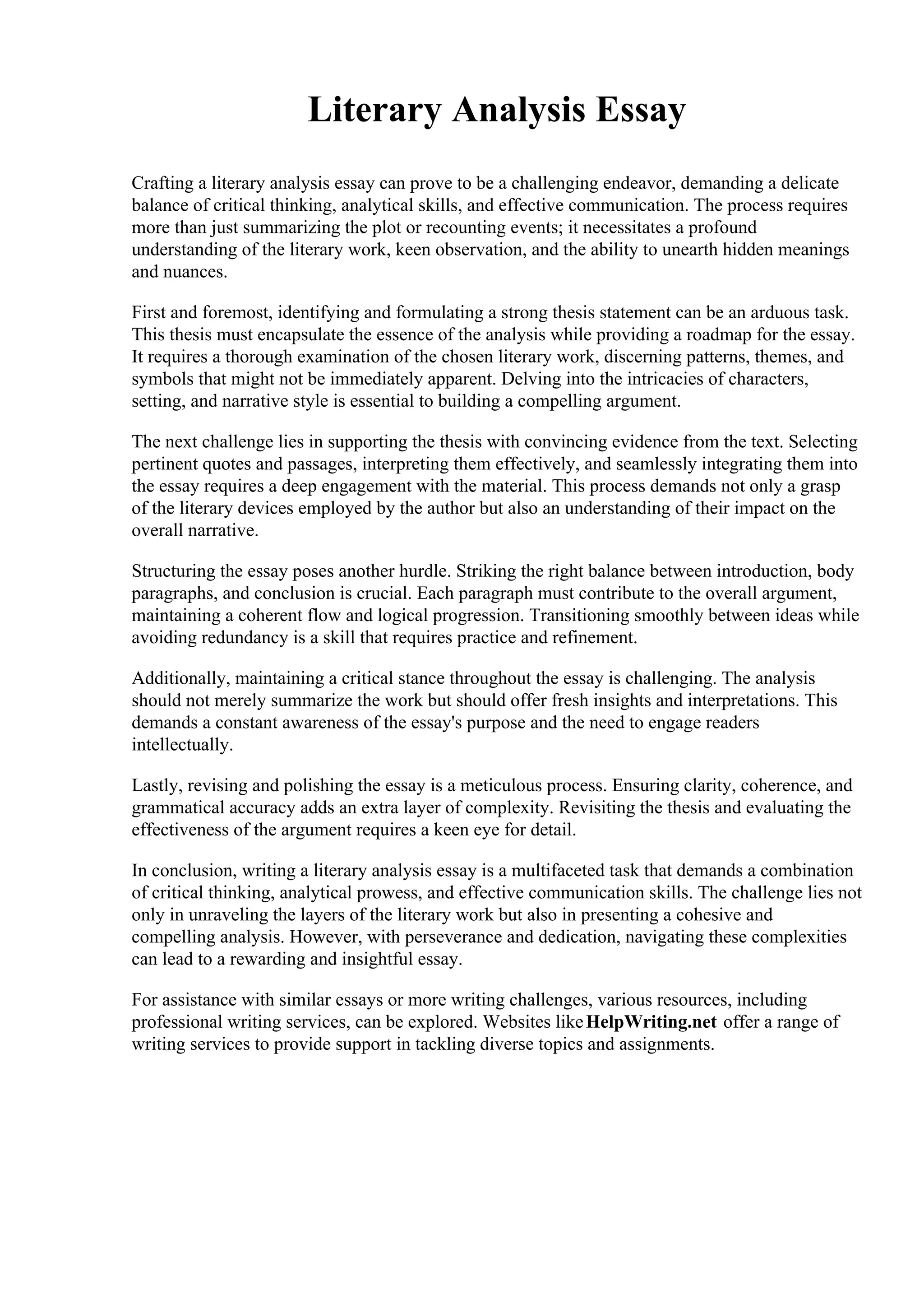 Literary Analysis Essay. Kirkwood Community College | PDF