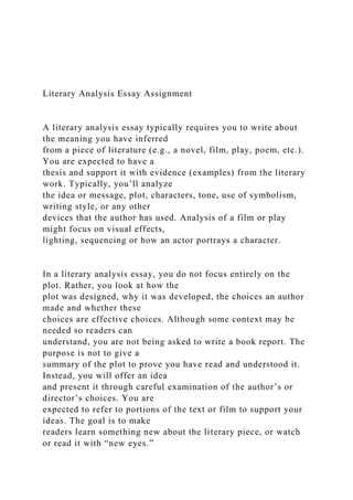 Literary Analysis Essay Assignment A literary analysis .docx
