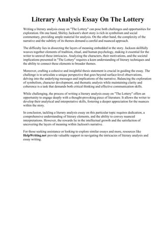 Literary Analysis Essay On The Lottery.pdf