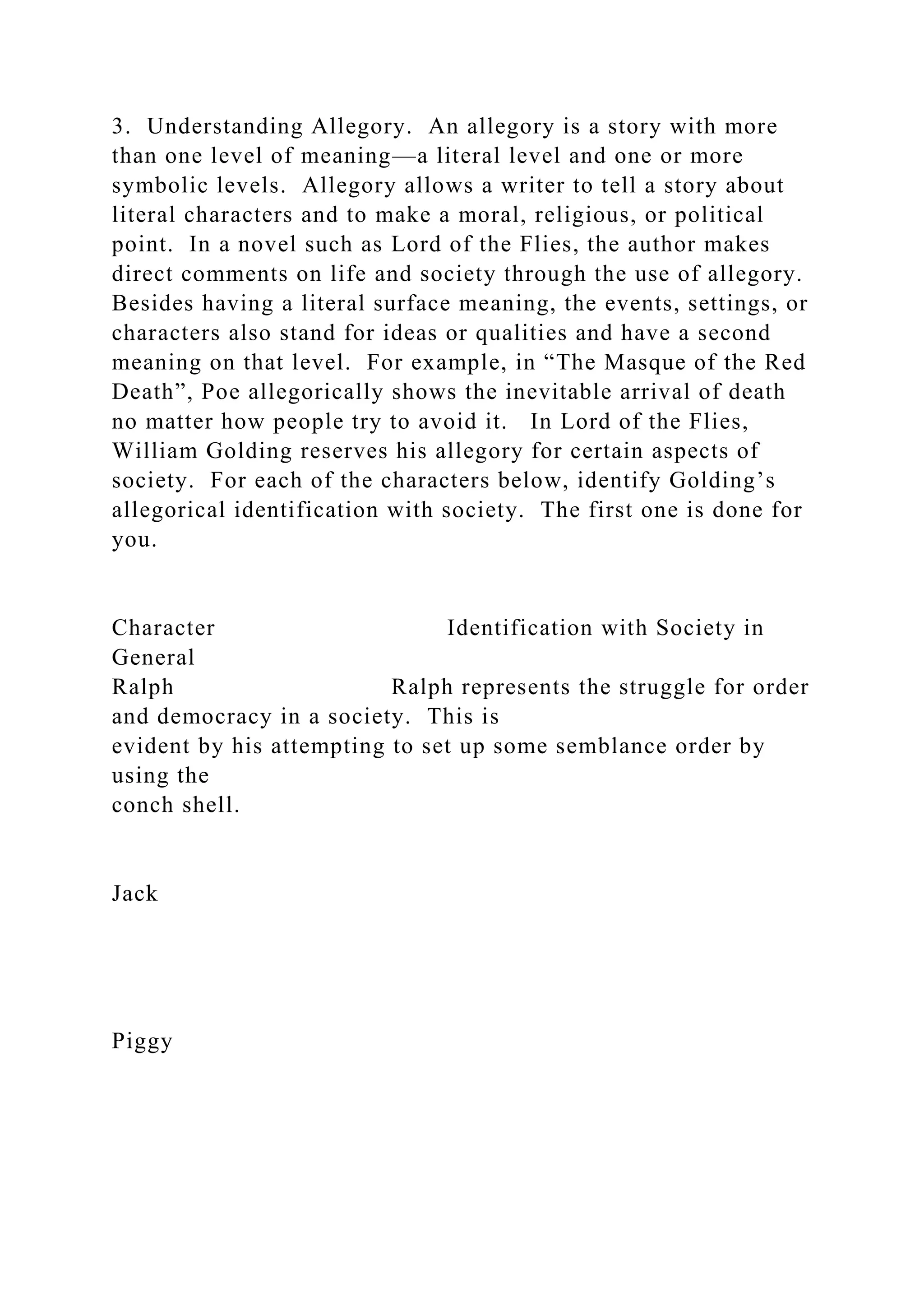 Literary Analysis for Lord of the Flies1. Understanding Char.docx