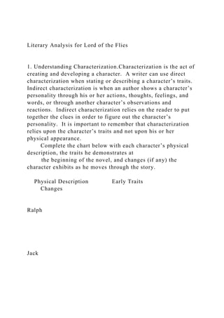 Literary Analysis for Lord of the Flies1. Understanding Char.docx