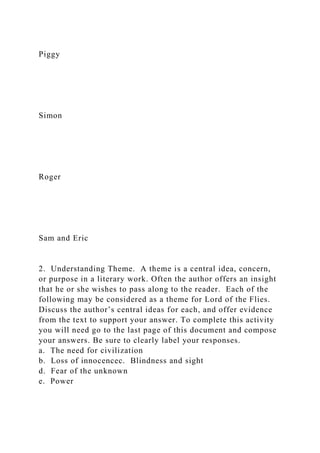 Literary Analysis for Lord of the Flies1. Understanding Char.docx