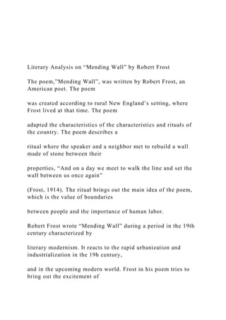 Literary Analysis on Mending Wall” by Robert Frost The .docx
