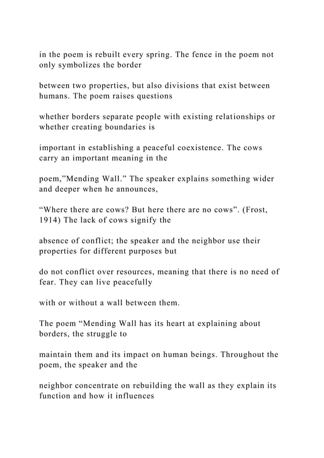 Literary Analysis on Mending Wall” by Robert Frost The .docx