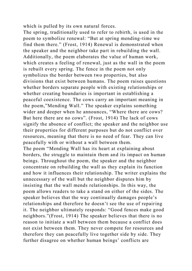 Literary Analysis on Mending Wall” by Robert Frost The .docx