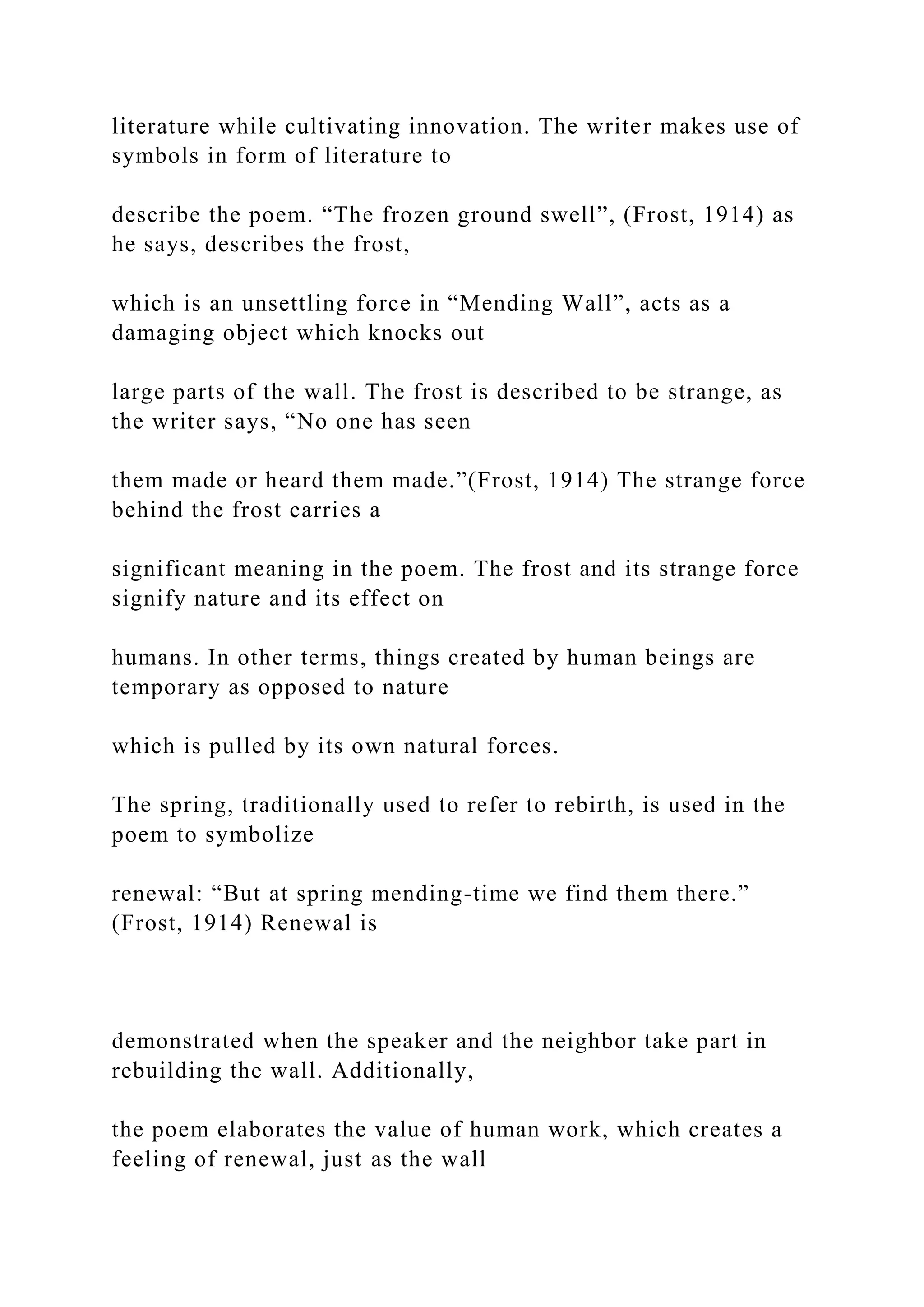 Literary Analysis on Mending Wall” by Robert Frost The .docx