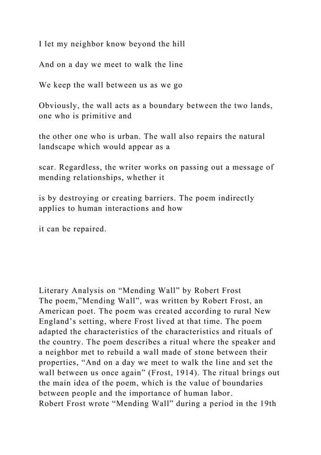 Literary Analysis on Mending Wall” by Robert Frost The .docx