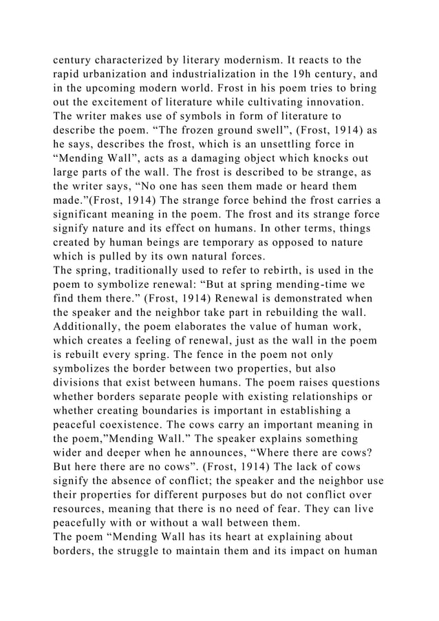 Literary Analysis on Mending Wall” by Robert Frost The .docx