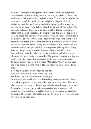 Literary Analysis on Mending Wall” by Robert Frost The .docx