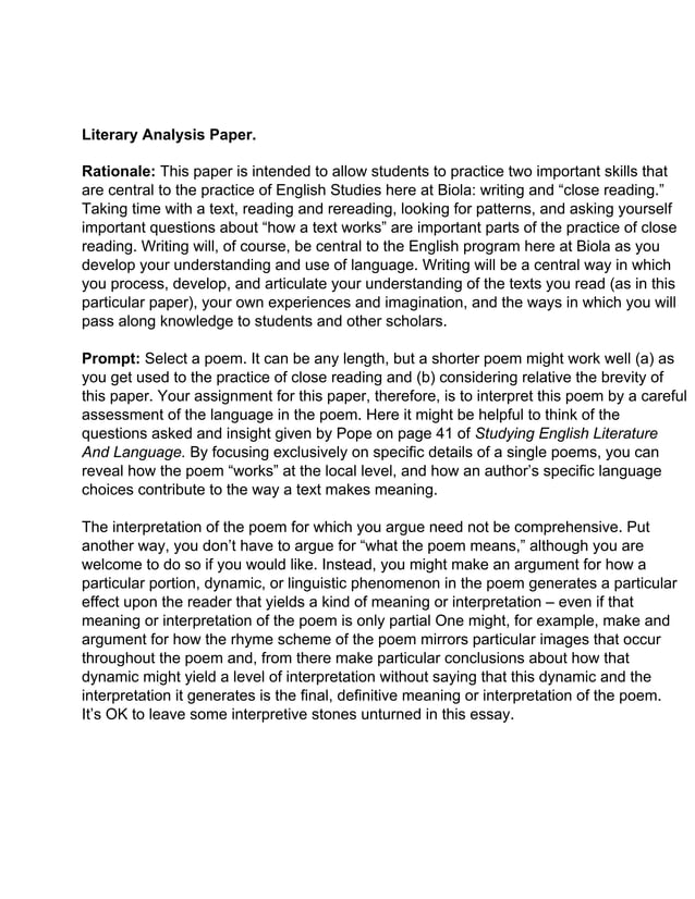 Literary Analysis Paper | PDF | Poetry | Books and Literature