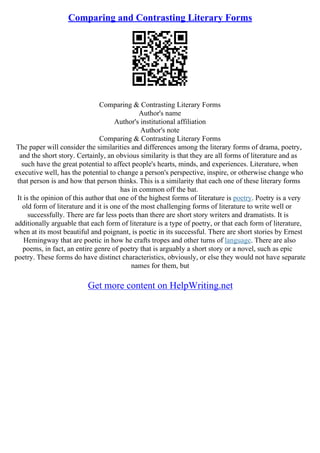 Literary Comparison Essay | PDF