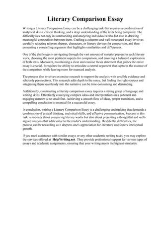 Literary Comparison Essay. Strong Compare and Contrast Essay Examples ...