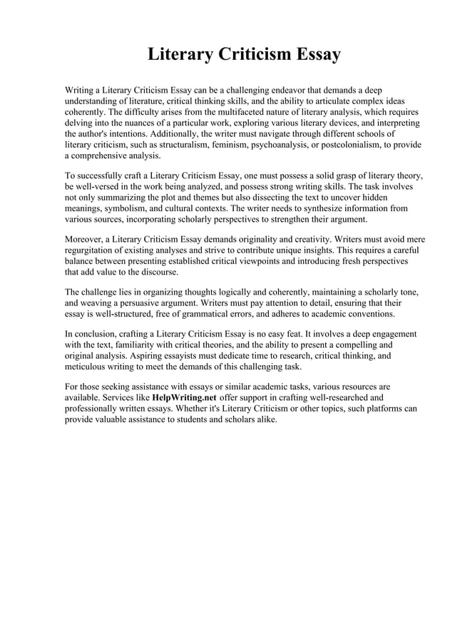 Literary Criticism Essay. University of Dayton | PDF